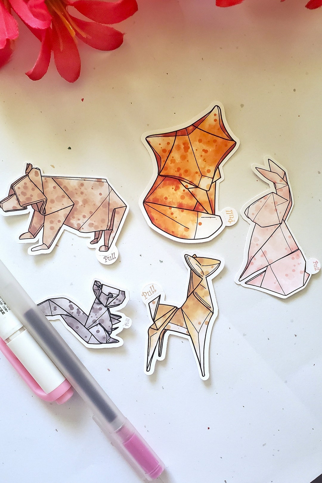 Origami Animal Stickers- Vinyl Animal Stickers-cute Matte Animal ...