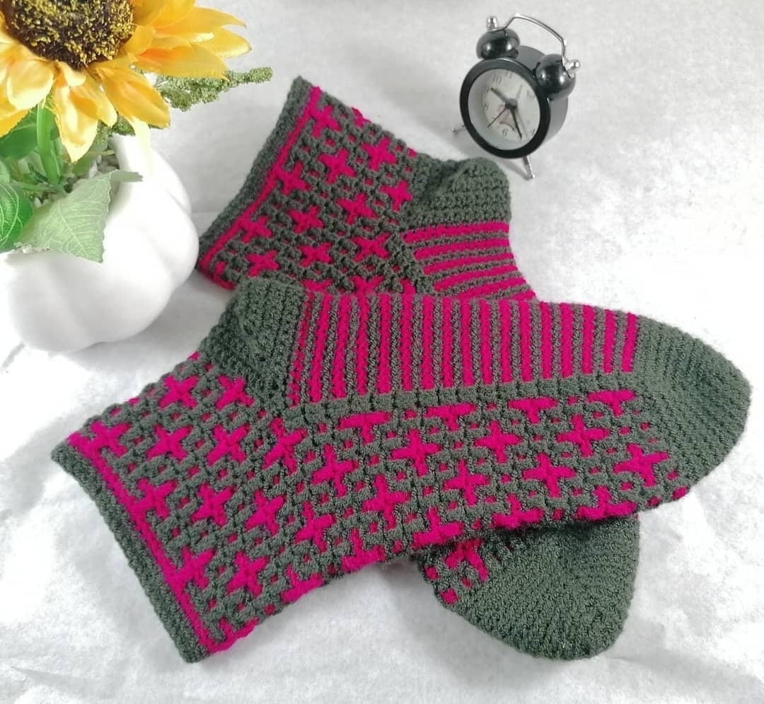 Mosaic Crochet TOE UP Socks PATTERN for Women, Beginners Easy Crochet ...