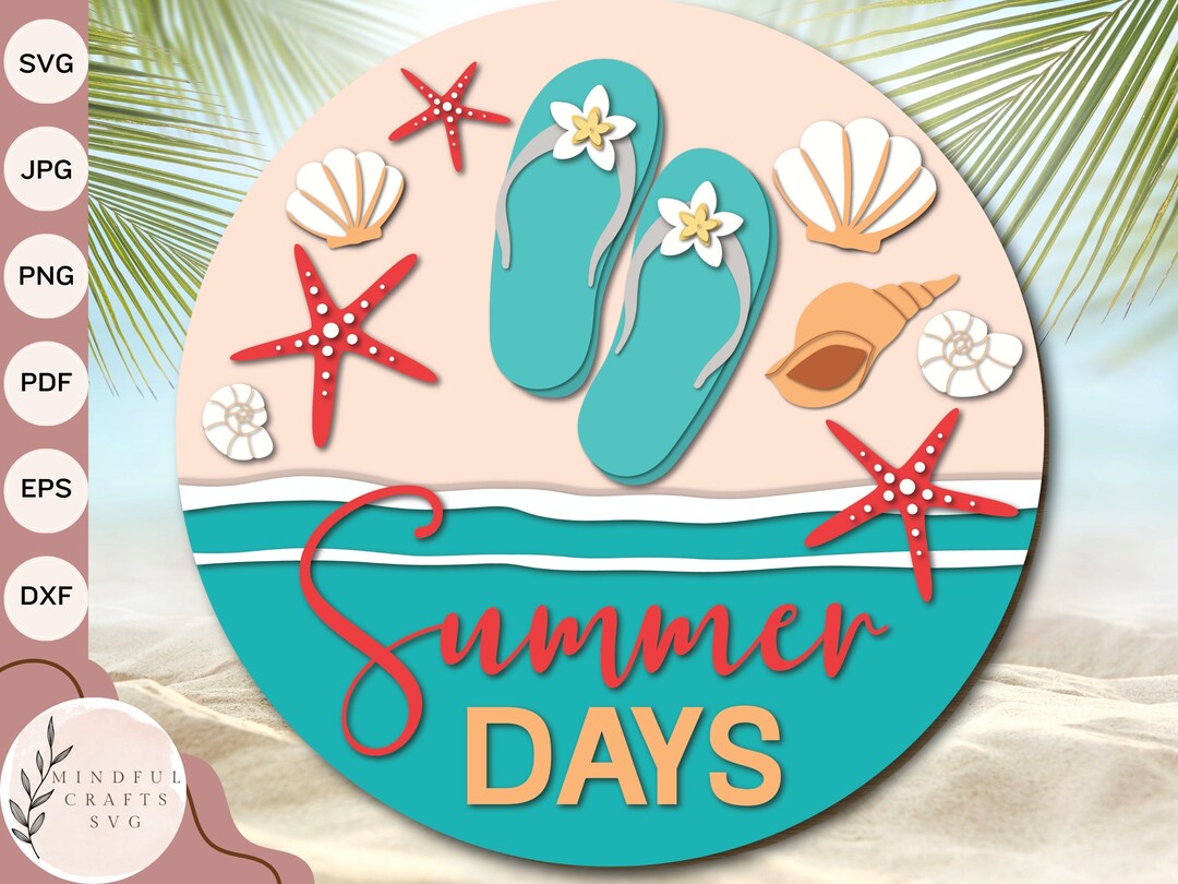 Summer Days Flip Flop Sign SVG Digital Download Round Door Hanger Beach ...