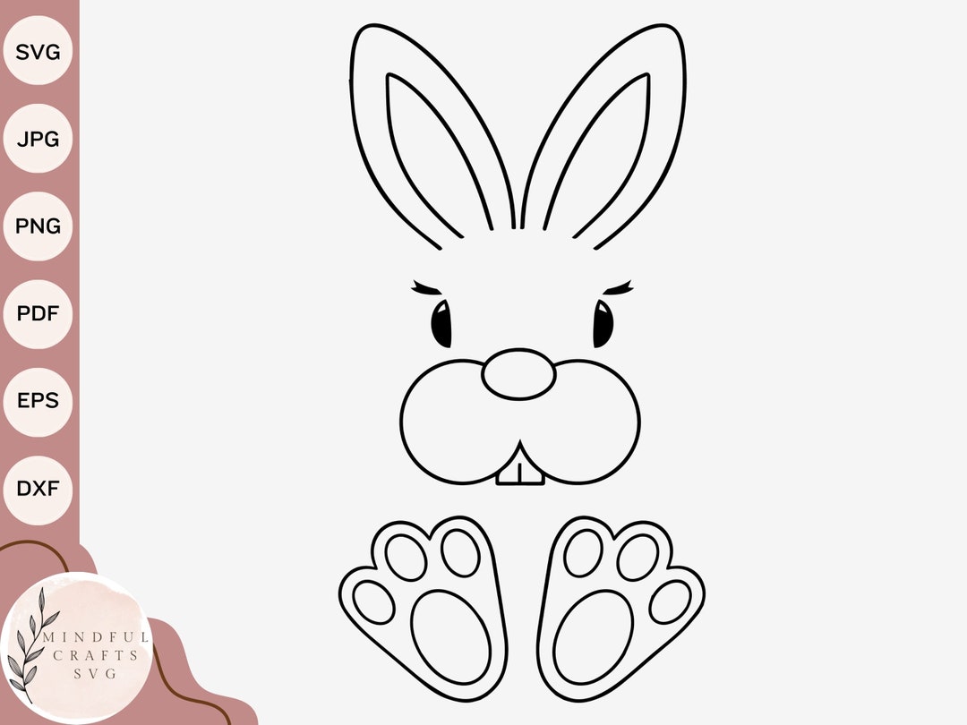 Bunny SVG Cute Bunny Face Outline Rabbit Front Design Digital Download ...
