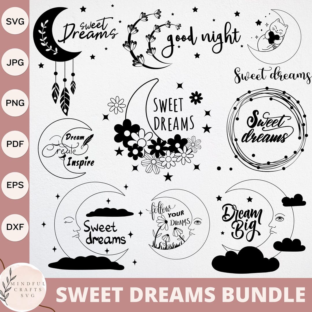 Sweet Dreams Bundle Svg Good Night Svg Instant Download Svg File for ...