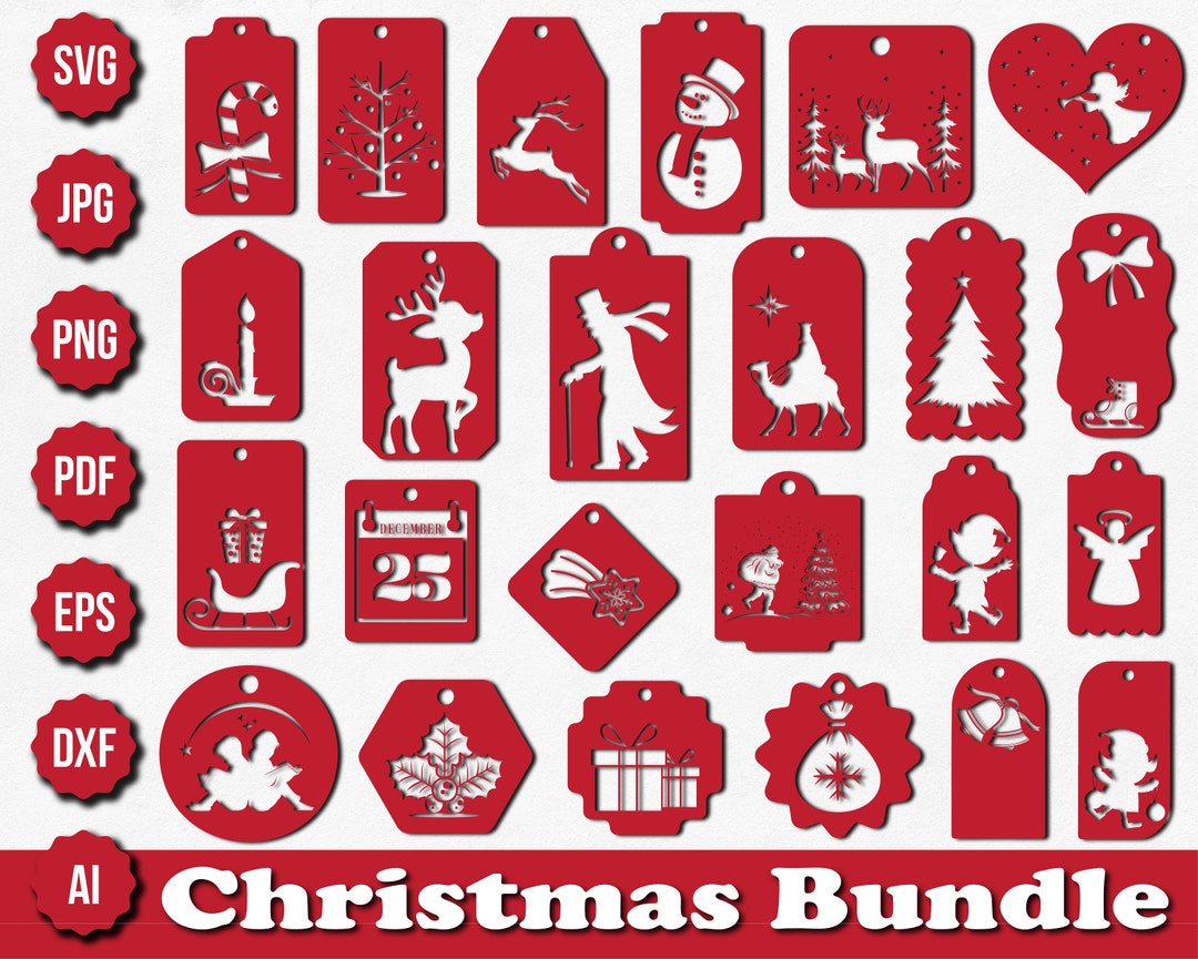 24 Christmas Tags SVG Cut File Instant Download Christmas Tag - Etsy