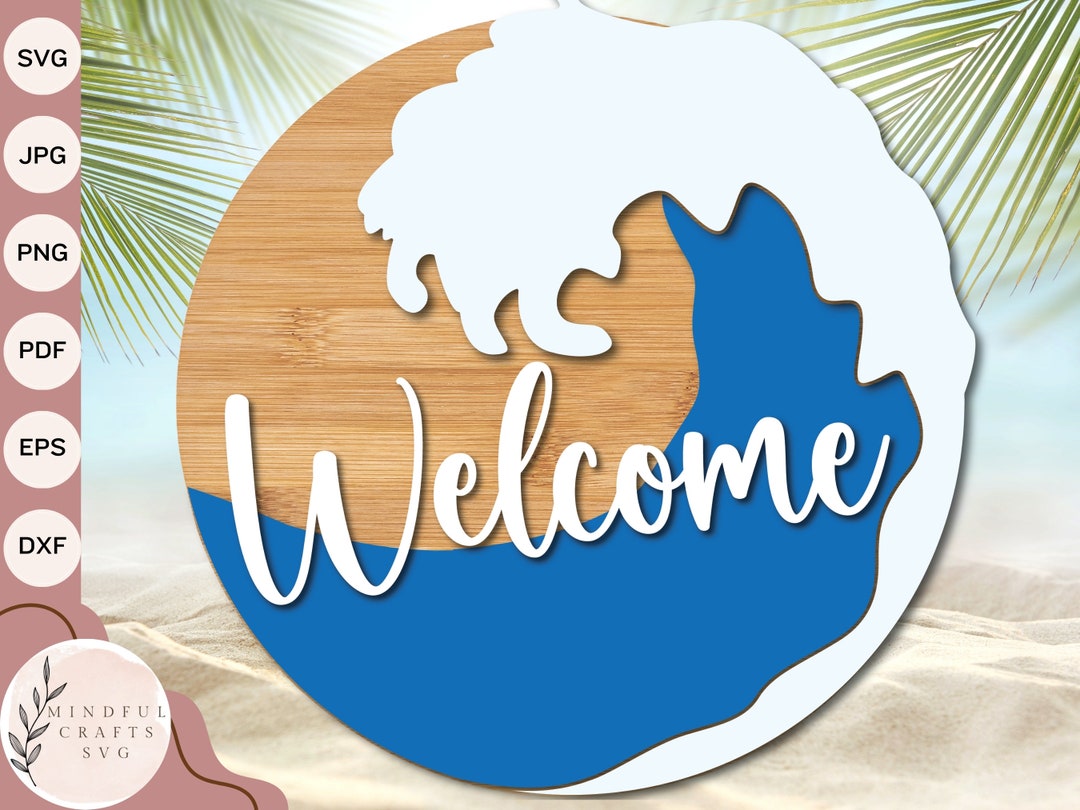 Welcome Waves Sign Svg Digital Download Beach House Welcome Waves Sign Coastal Lighthouse Door ...