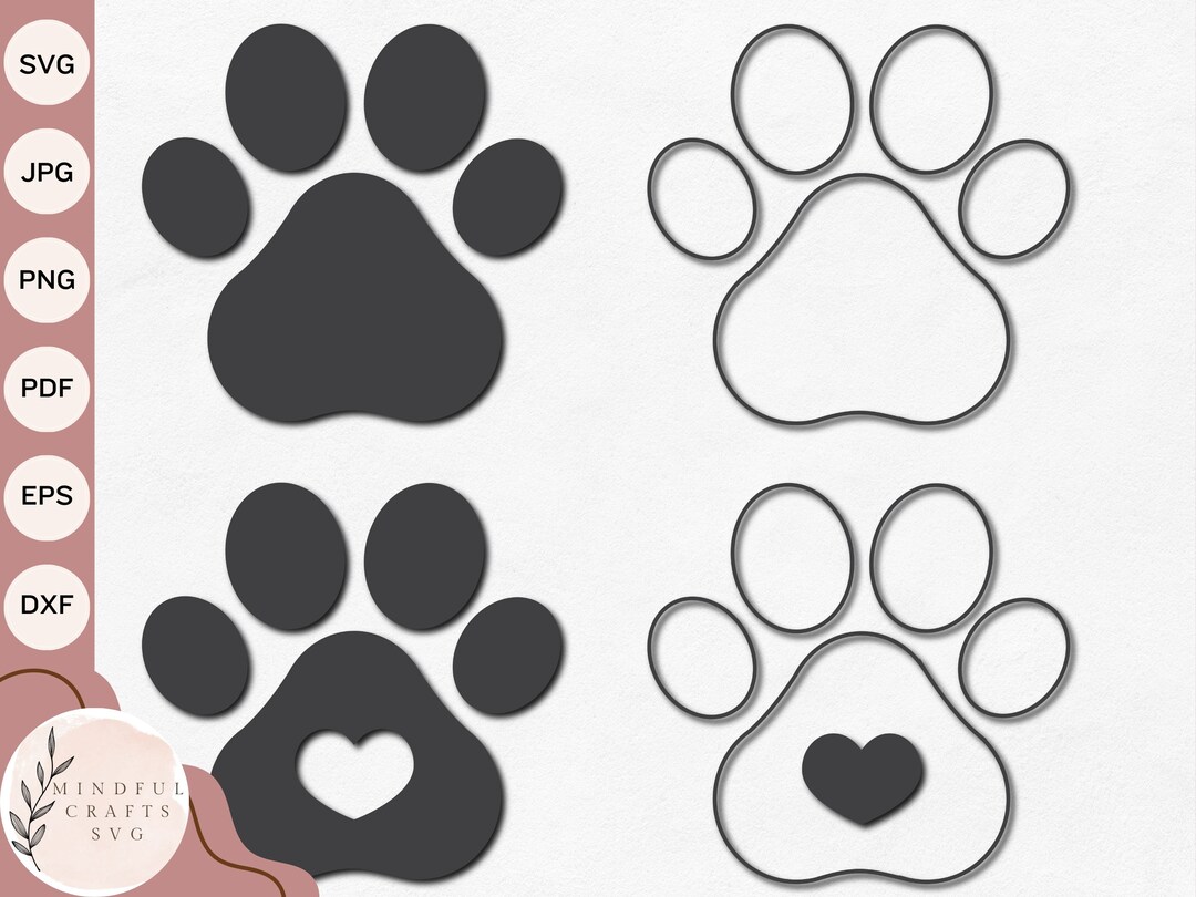 Paw Print SVG Bundle Dog Paw Clipart Animal Paw Print Cut Files Instant ...