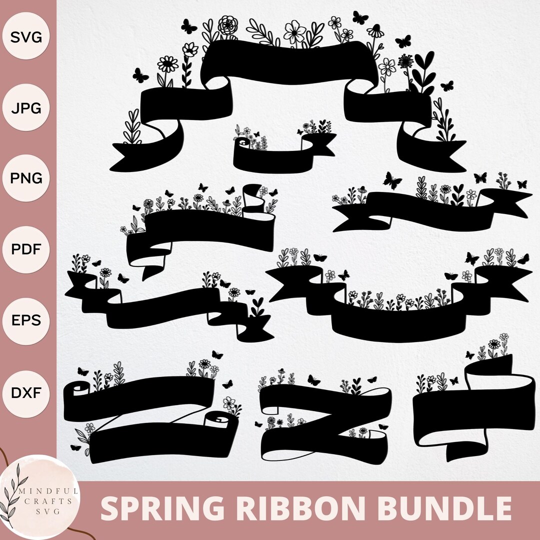 Spring Ribbon Svg Floral Banner Svg Ribbon Banner Cutting File ...