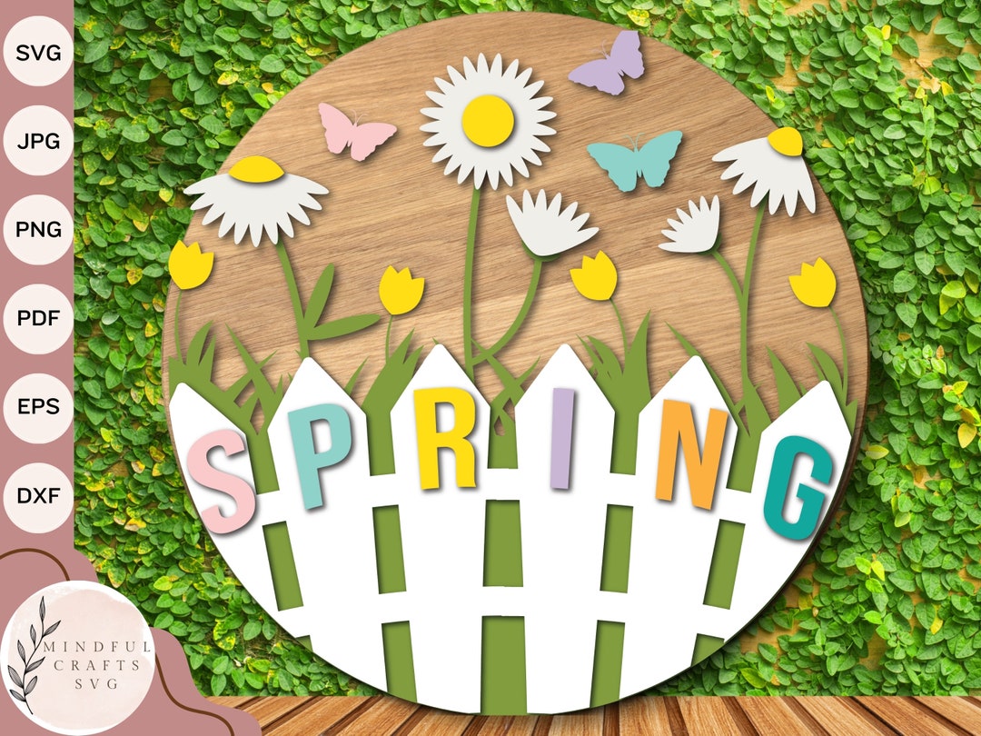 Spring Flowers Door Hanger SVG Floral Wreath Digital Download Glowforge ...