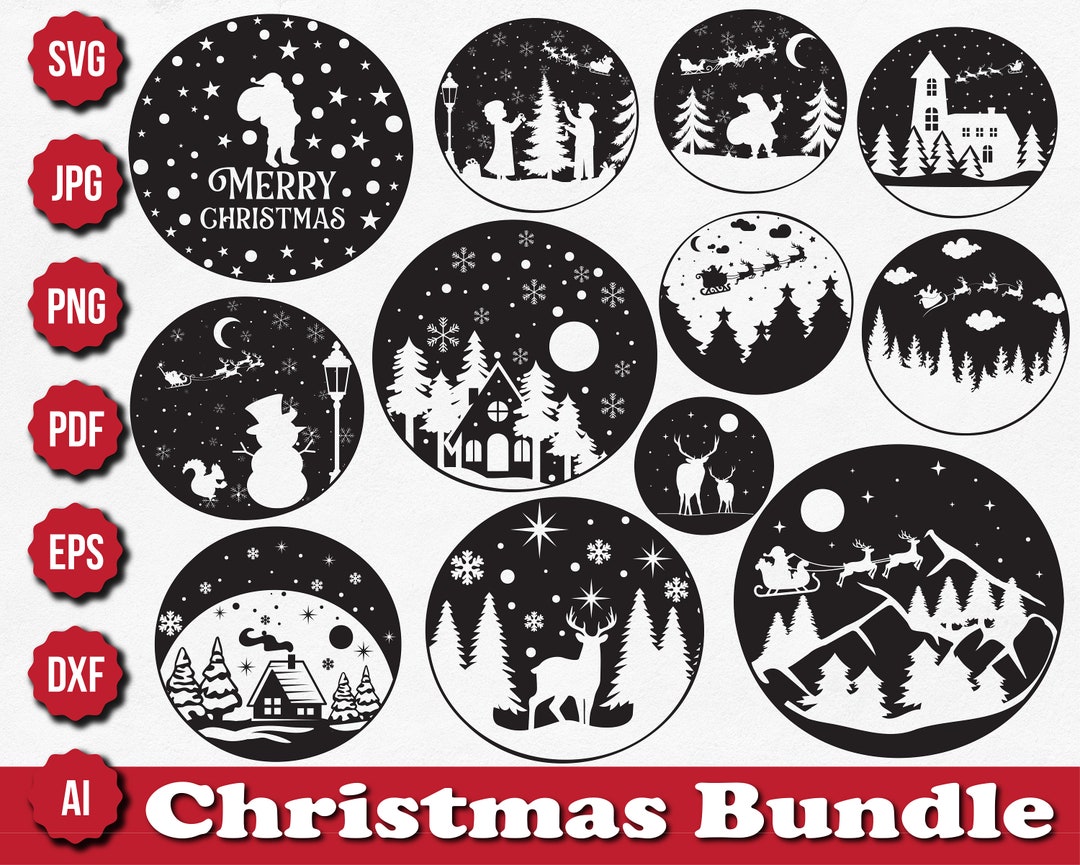 Christmas Santa Scene Round Sign Svg Christmas Door Hanger Svg Holiday ...