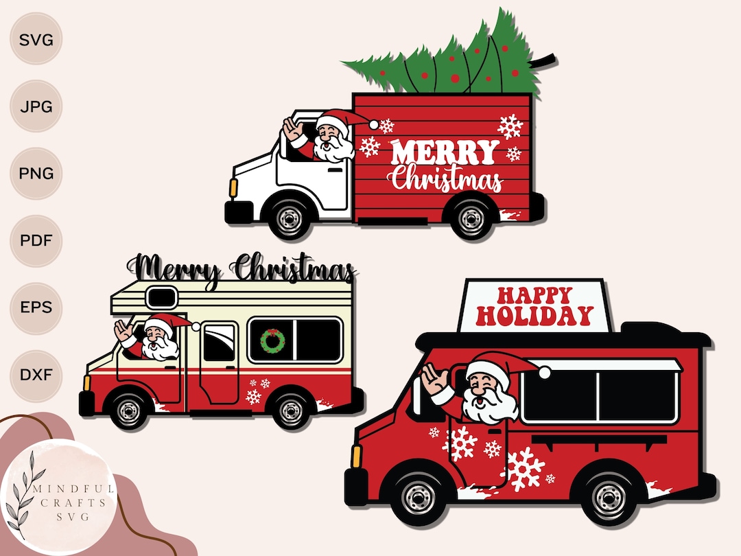 Christmas Camper SVG, Santa Caravan Digital Cut File for Holiday Crafts ...