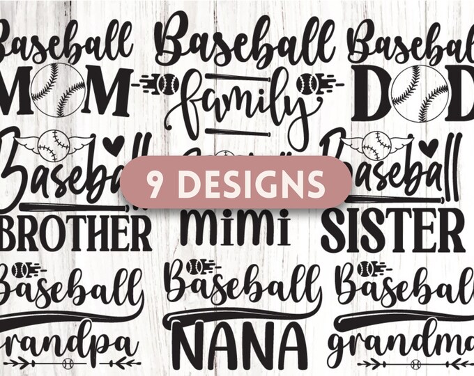Baseball Family SVG Bundle 9 Names for Cricut, Silhouette Mom Dad ...