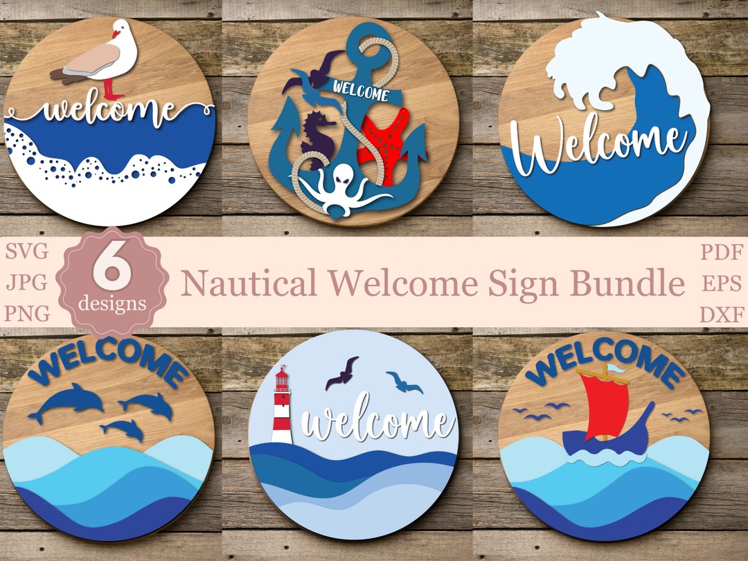 Nautical Welcome Sign Bundle SVG Digital Download Beach Theme Door ...