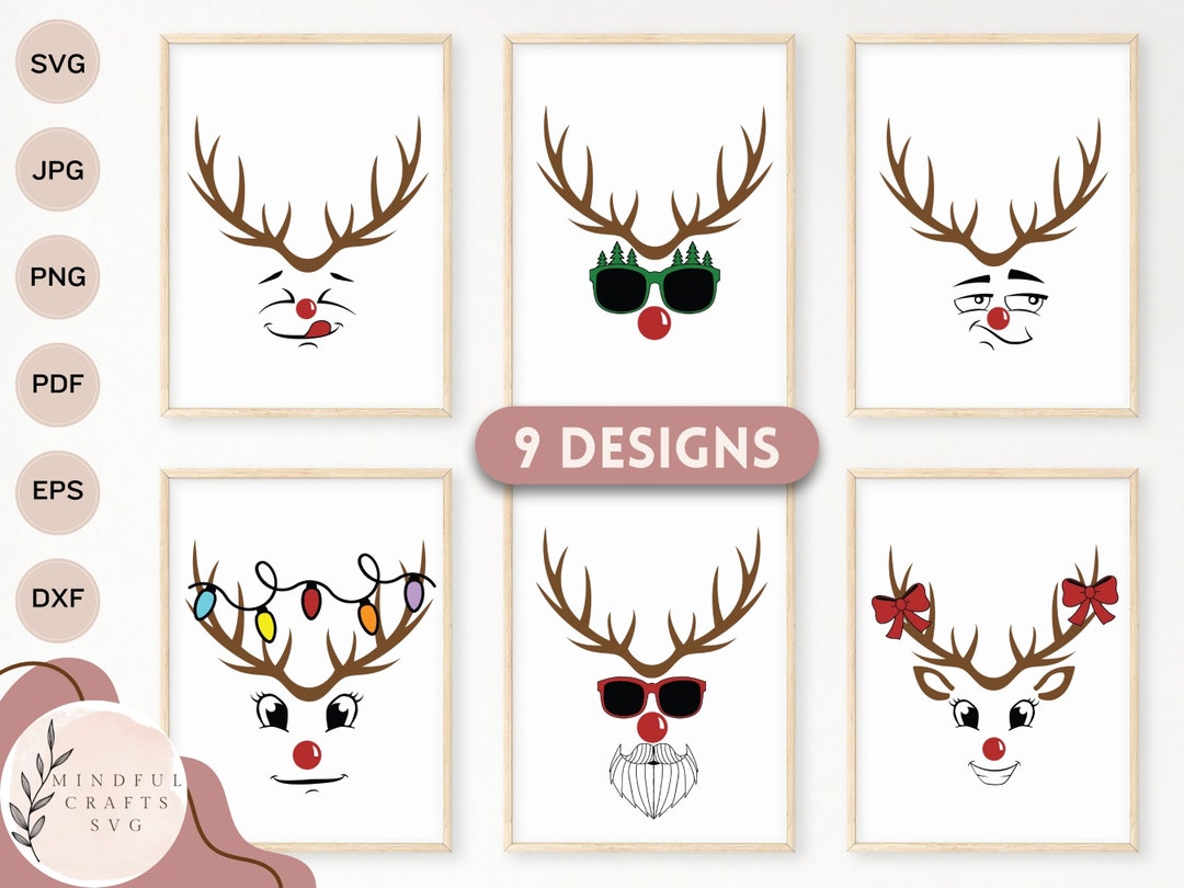 Reindeer Face SVG Bundle Christmas Deer Faces SVG Cute Reindeer Girl ...