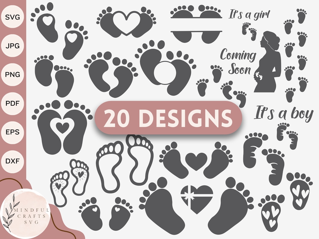 Baby Feet Bundle SVG Cute Baby Footprint Digital Download SVG, Png, Dxf ...
