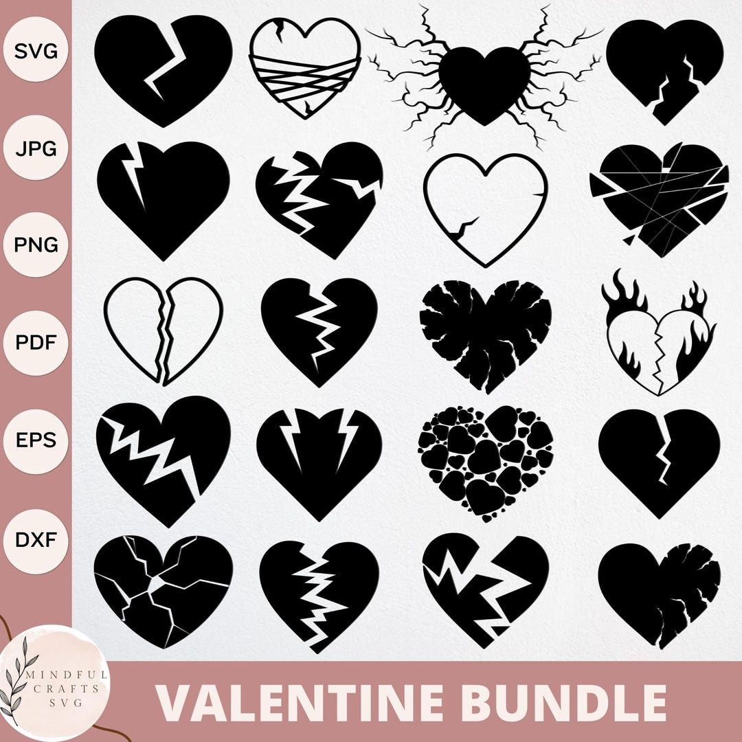 Cracked Heart Bundle SVG Cracked Heart Clipart Valentine Heart Bundle ...