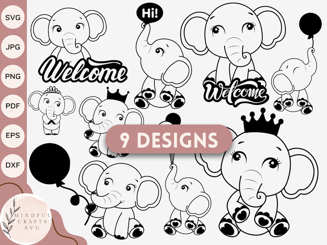 Adorable Elephant Baby Svg, Cute Elephant Cricut File, Nursery Decor ...