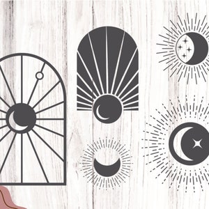 Boho Sun and Moon Bundle SVG, Celestial Clipart, Sunburst Vector, Lunar ...