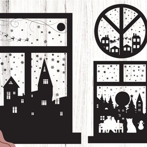 Christmas Glass Window Design SVG Festive Holiday Scene Winter Decor ...