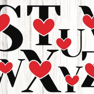 Heart Split Letter Monogram SVG, Heart Alphabet Dxf, Png Font, Love ...