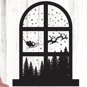 Christmas Glass Window Design SVG Festive Holiday Scene Winter Decor ...