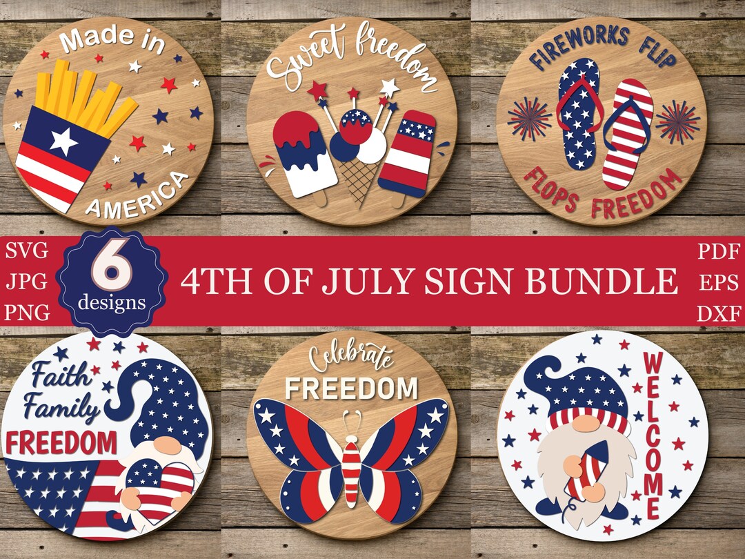 July 4th Sign Bundle SVG Digital Download Patriotic Door Hanger ...