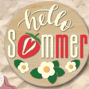 Hello Summer Strawberry Sign SVG Strawberry Welcome Round Sign Summer ...