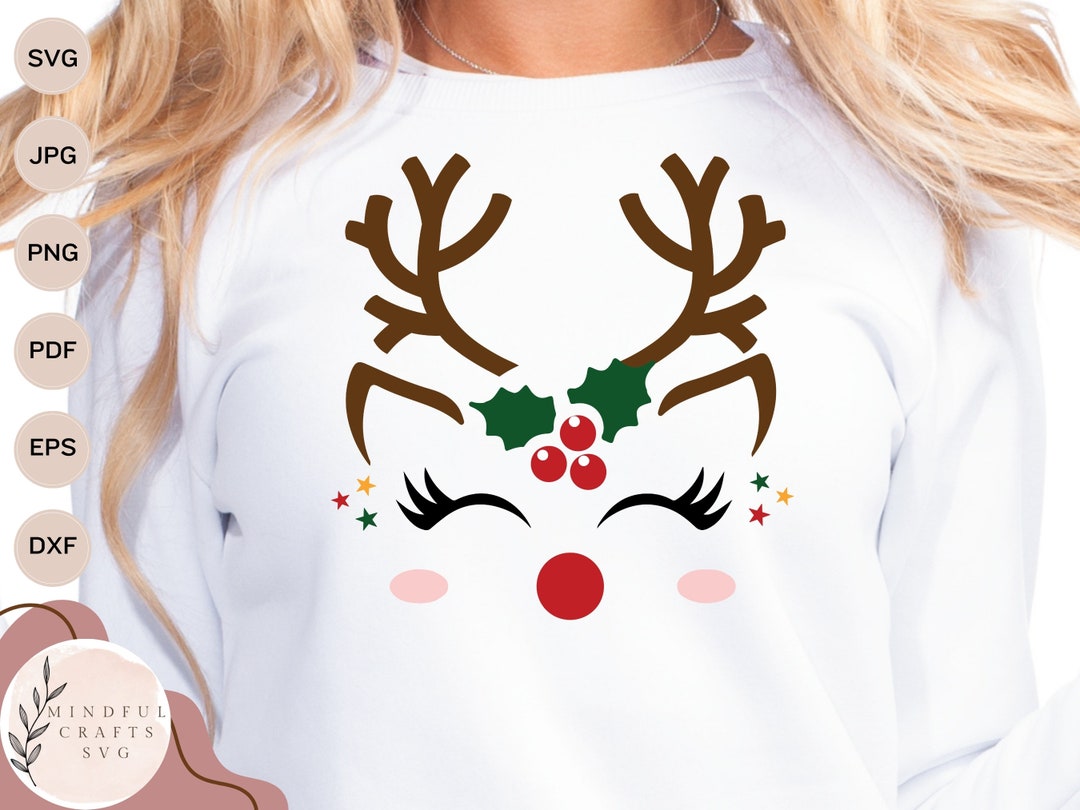 Cara de reno linda SVG Caras de reno de Navidad, Reno de niña adorable ...