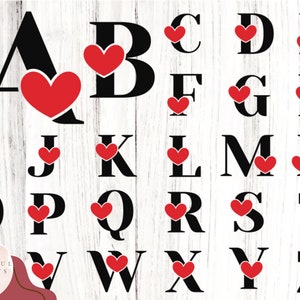 Heart Split Letter Monogram SVG, Heart Alphabet Dxf, Png Font, Love ...