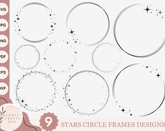 Star Circle Monogram Frame Svg, Star Svg, Frame SVG Files for Cricut ...