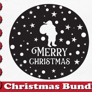 Christmas Santa Scene Round Sign Svg Christmas Door Hanger Svg Holiday ...