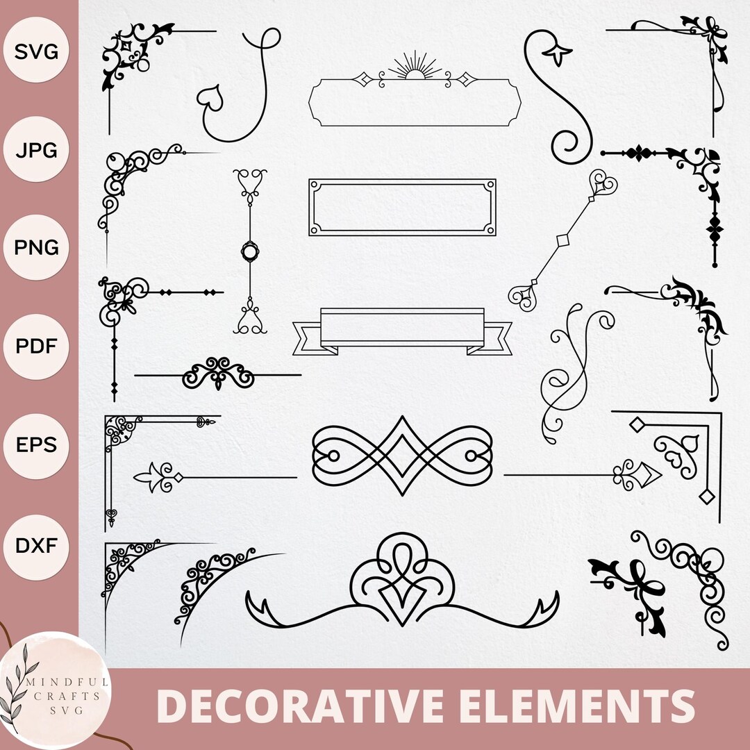 Decorative Elements Bundle SVG Design Ornaments Flourishes Arrow Border ...