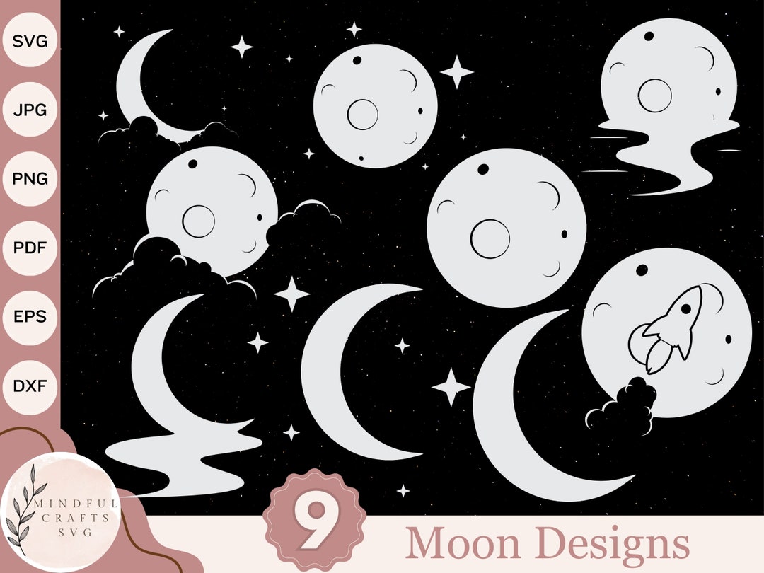 Moon Bundle Svg Celestial Phases Clipart Lunar SVG Pack Night Sky ...