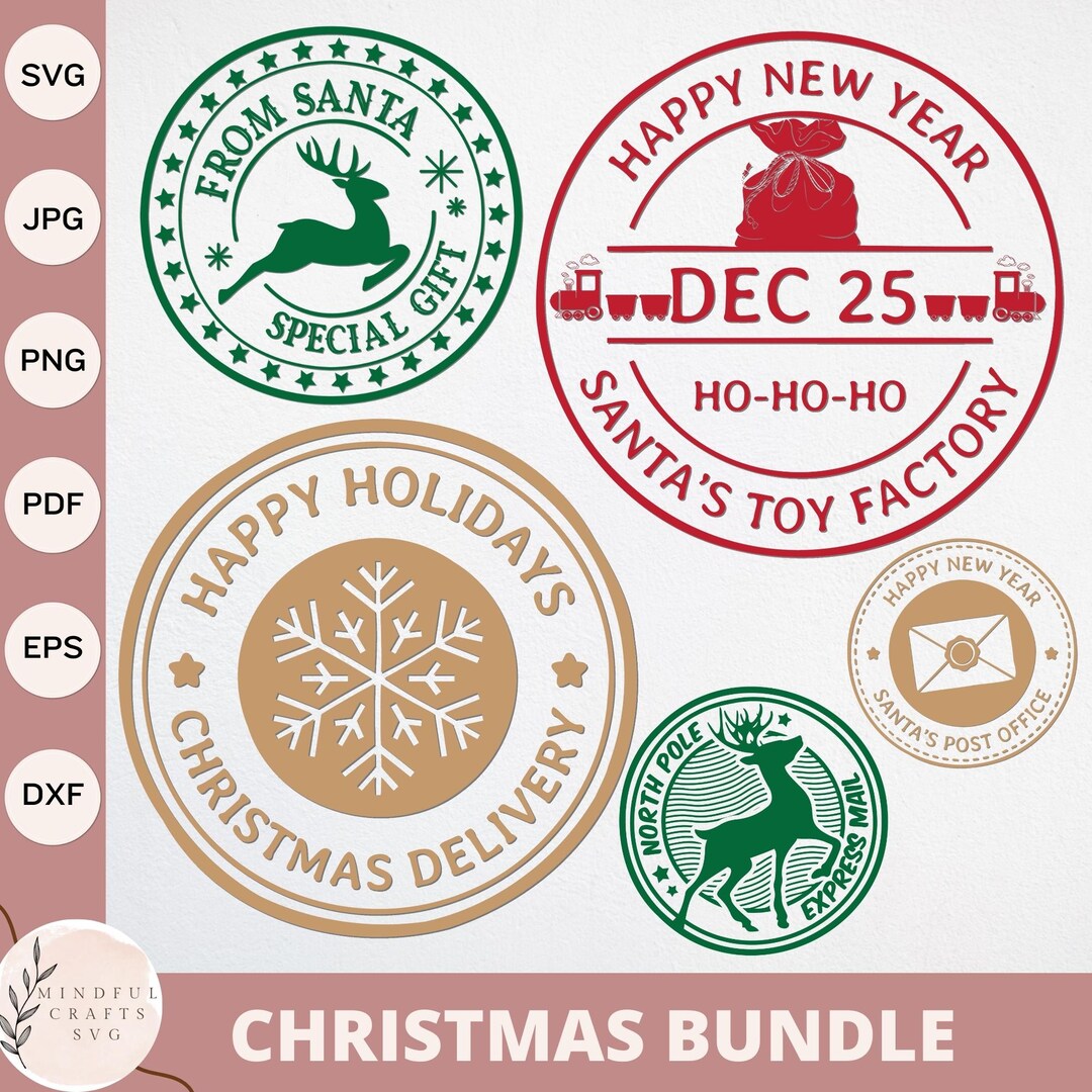 Christmas Stamps SVG Bundle Santa Stamps Svg North Pole Mail Reindeer ...
