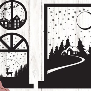 Christmas Glass Window Design SVG Festive Holiday Scene Winter Decor ...