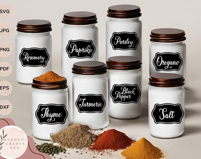 Spice and Herbs Jars Sticker Labels Svg-files Pdf Jpeg Png for ...