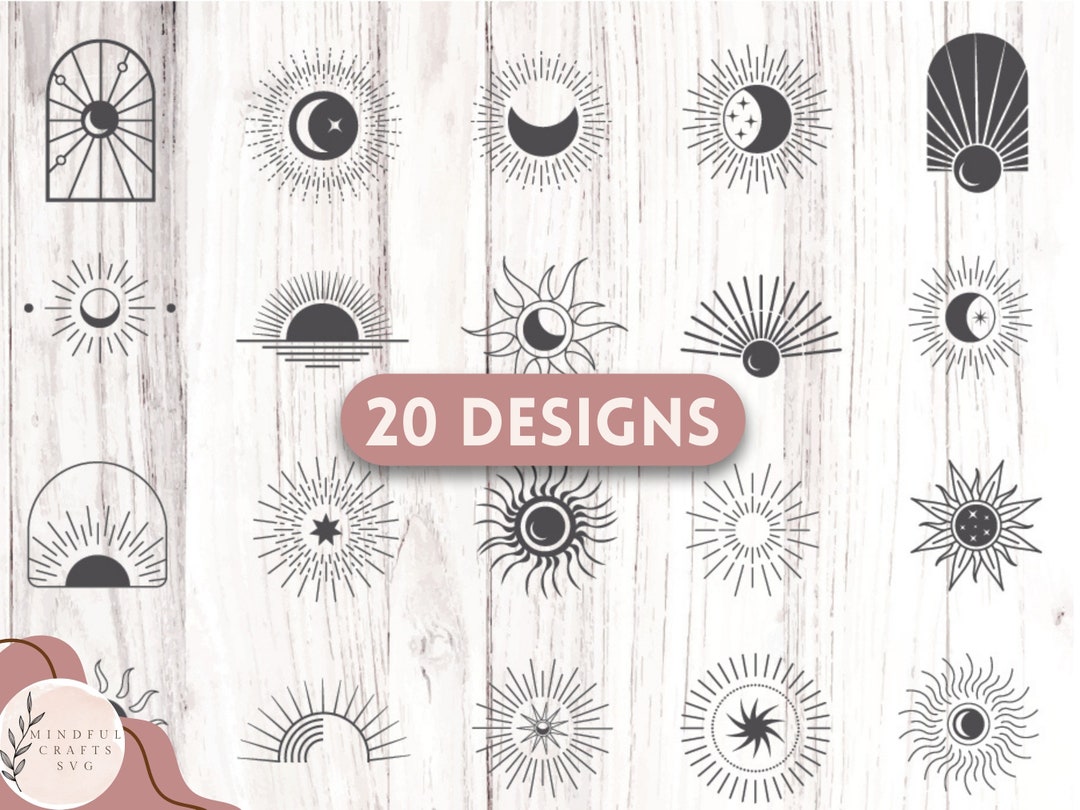Boho Sun and Moon Bundle SVG, Celestial Clipart, Sunburst Vector, Lunar ...