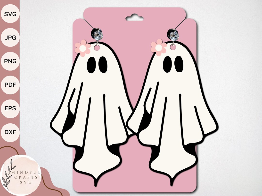 Floral Ghost Earrings SVG Halloween Earrings SVG Laser Cut Files Cute ...
