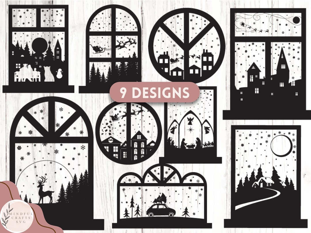 Christmas Glass Window Design SVG Festive Holiday Scene Winter Decor ...