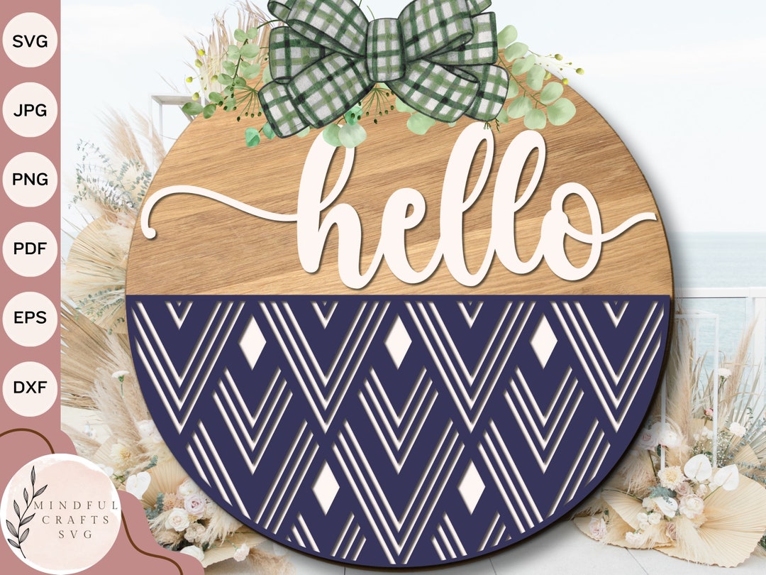 Boho Hello Round Sign Svg Boho Door Hanger Svg Hello Front Door Svg ...