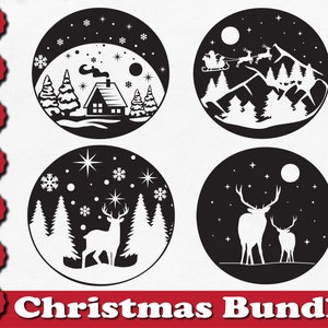 Christmas Santa Scene Round Sign Svg Christmas Door Hanger Svg Holiday ...