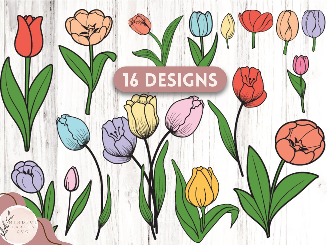 Tulips Bundle SVG Floral Spring Flowers Instant Download Files for ...
