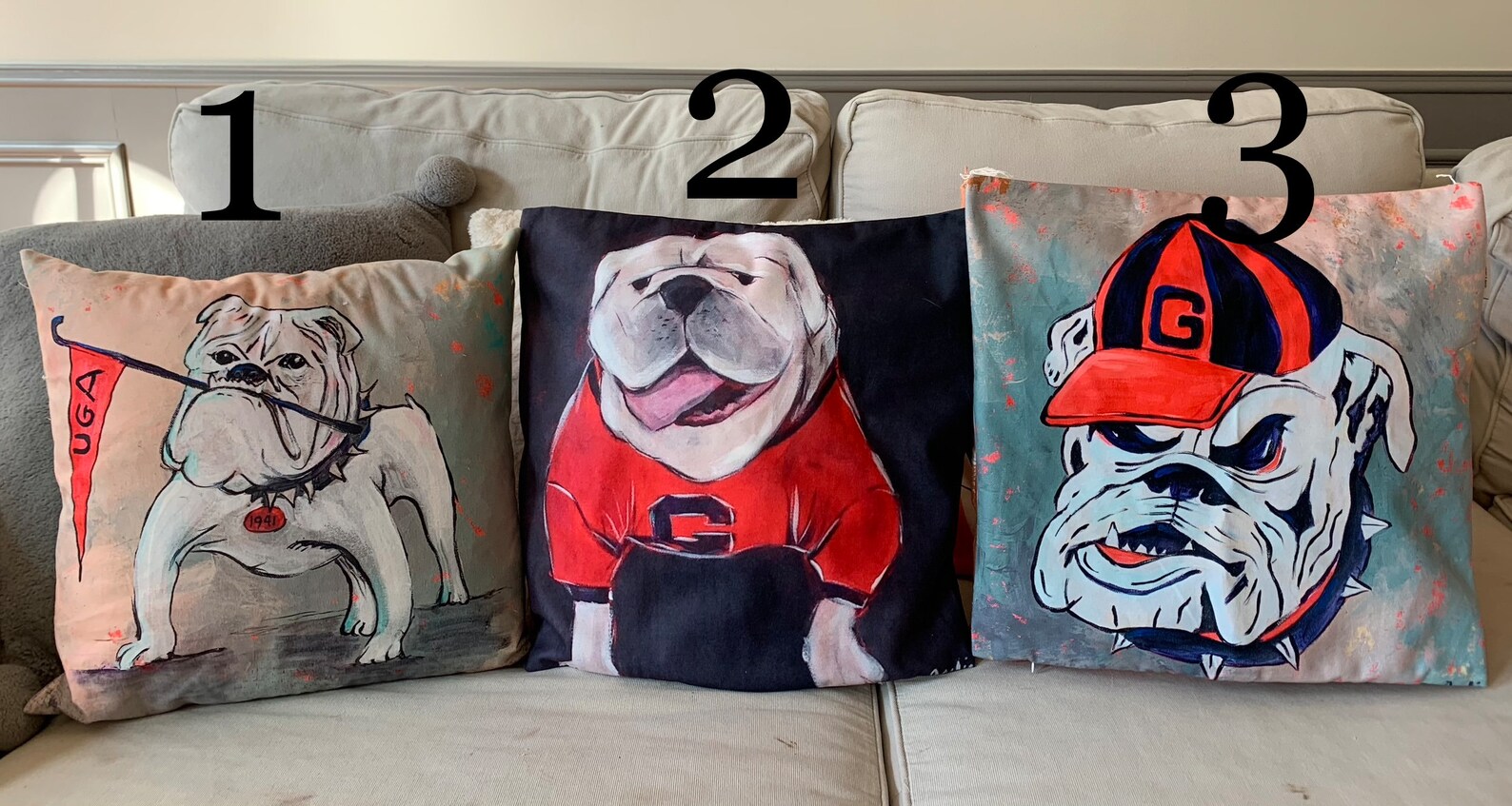 UGA Pillow Georgia Bulldawg Art Free Ship - Etsy