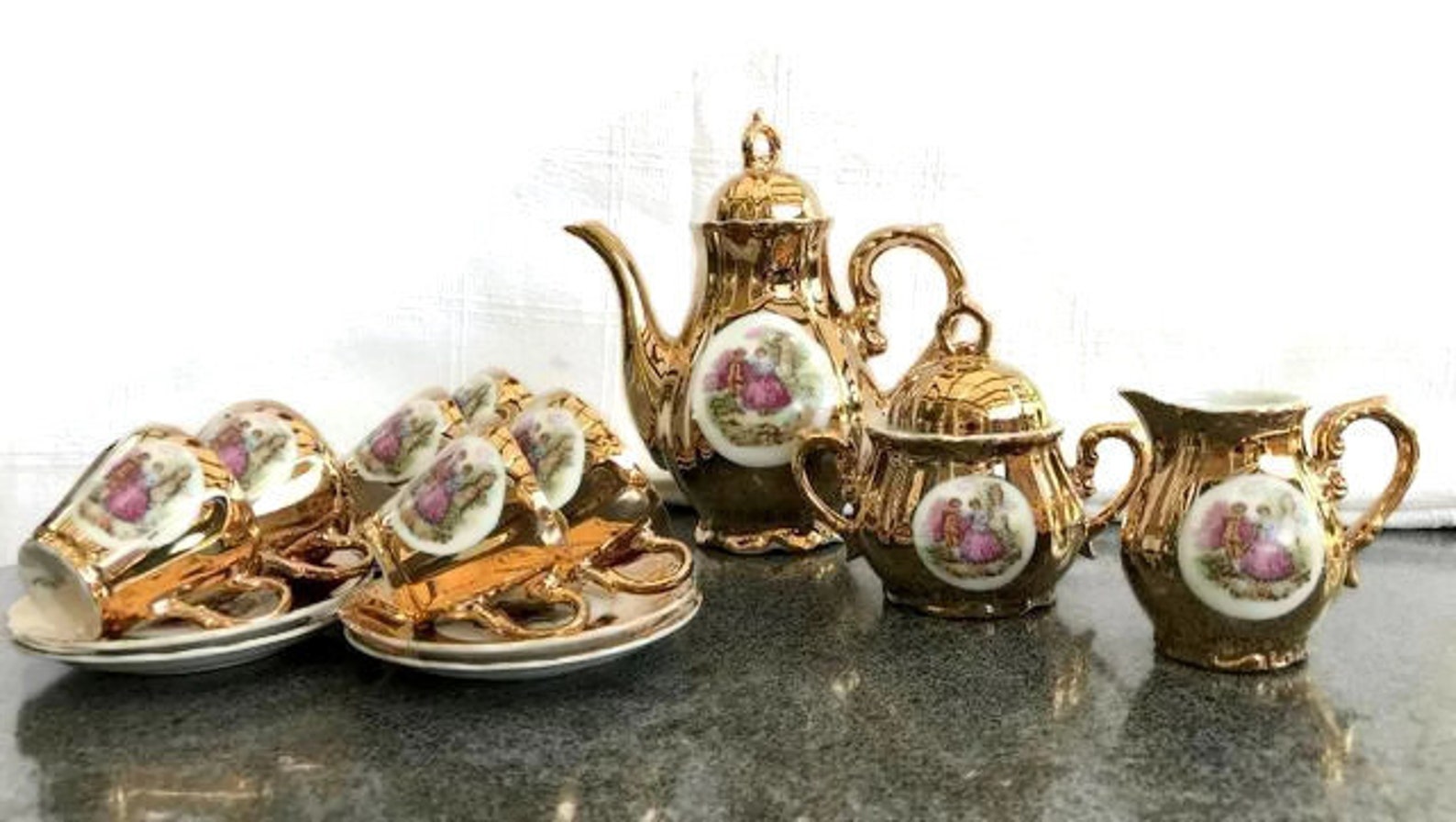 Gold French Tea Set Decorated With Fragonard Decor Teaset - Etsy