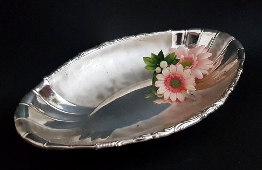 Oval Silver Tray / Vintage Silver Plate Tray / Oval Footed Silver Tray ...