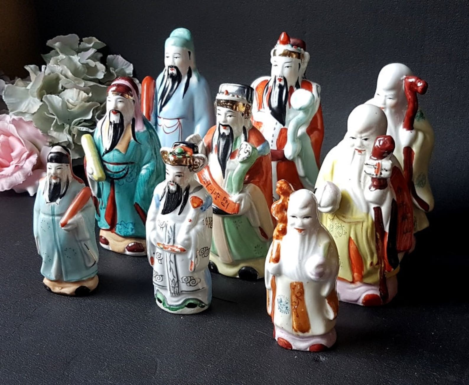 Chinese Feng Shui Porcelain Figurines/ Shou Lu and Fu/ Good - Etsy