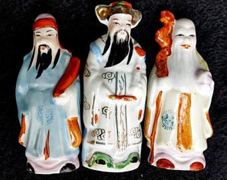 Chinese Feng Shui Porcelain Figurines/ Shou Lu and Fu/ Good | Etsy