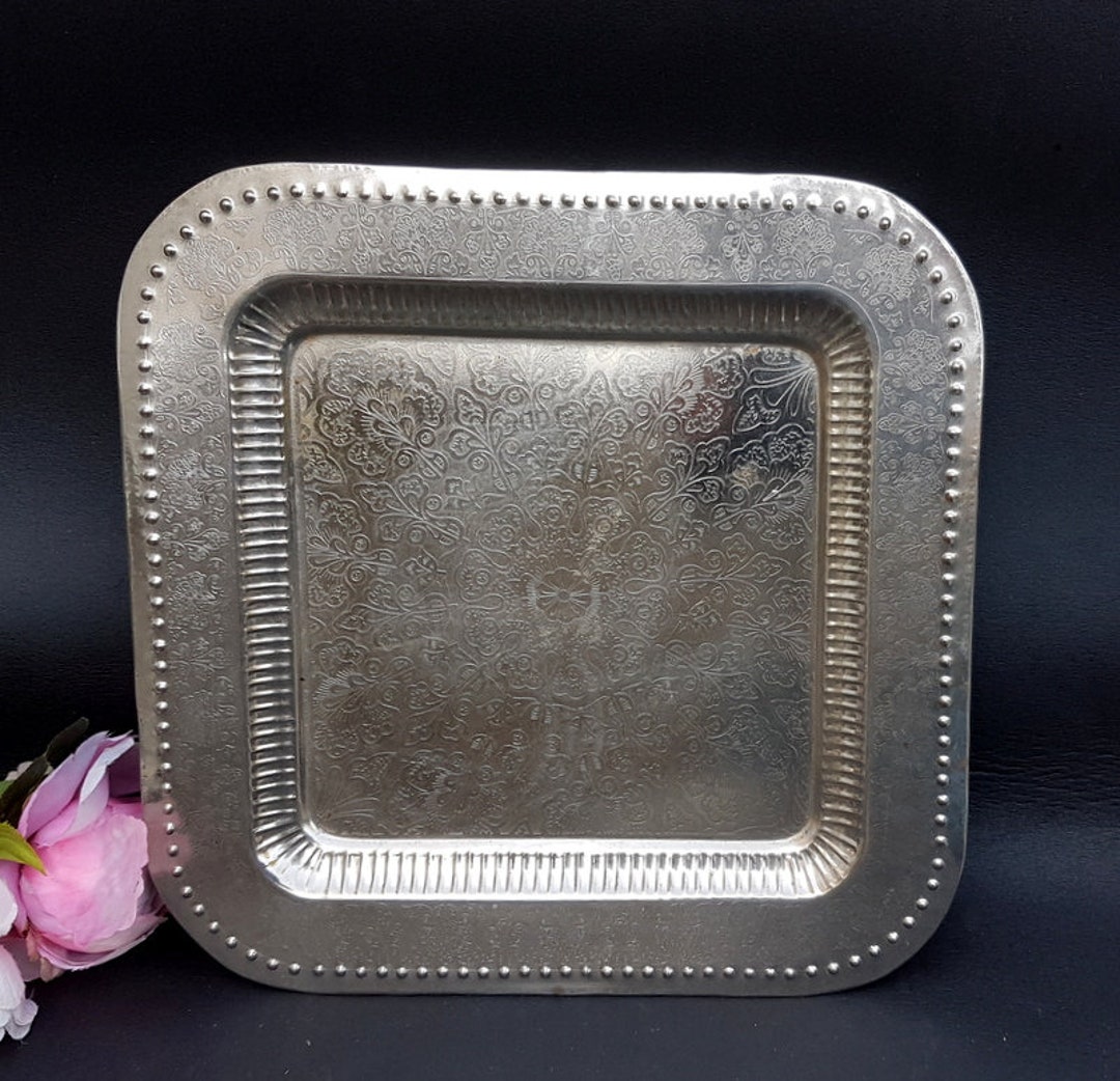 Square Silver Tray / Vintage Silver Plate Tray / Square Footed Silver ...