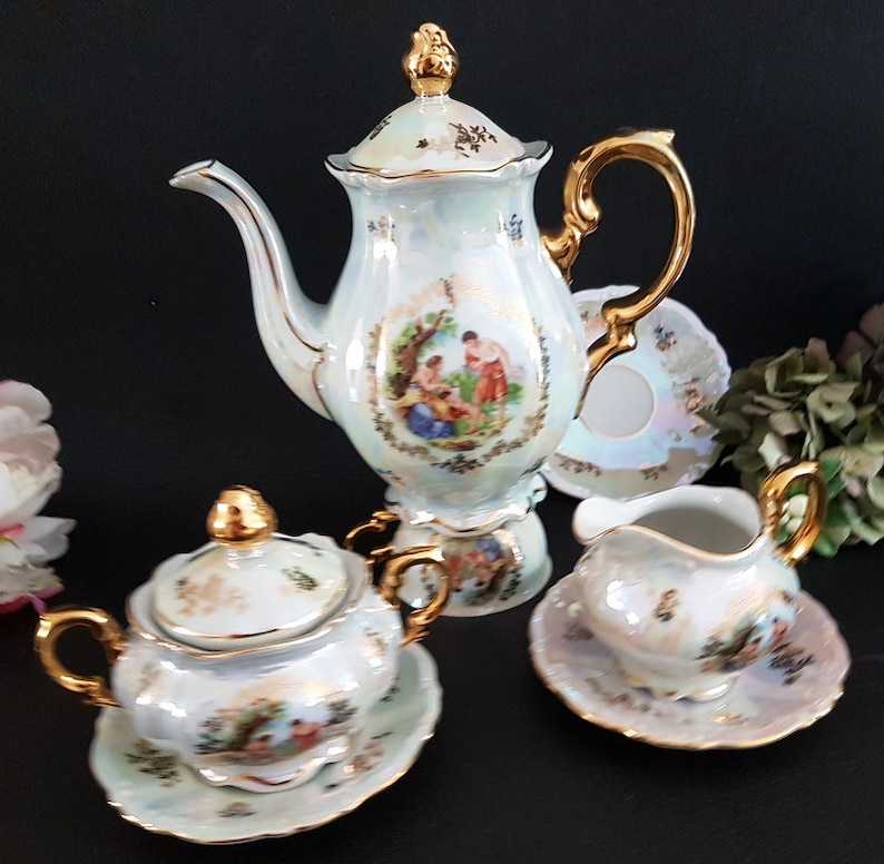 Gold Bavaria Tea Set, Decorated With Fragonard Decor, Teaset With 3 ...