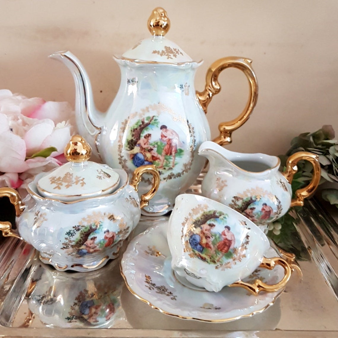 Gold Bavaria Tea Set, Decorated With Fragonard Decor, Teaset With 3 ...