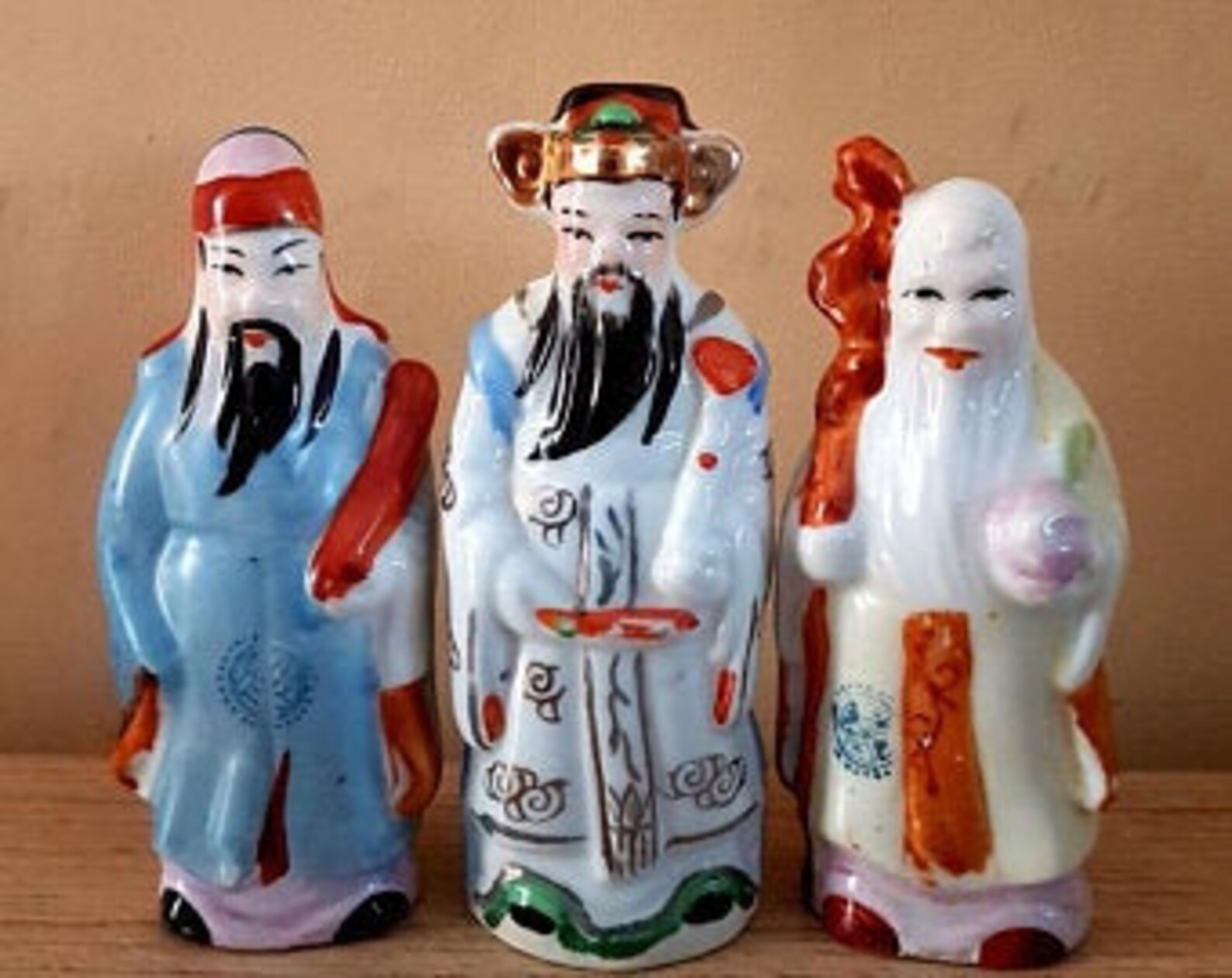Shou Lu and Fu/chinese Feng Shui Porcelain Figurines/ Good Luck Gods ...