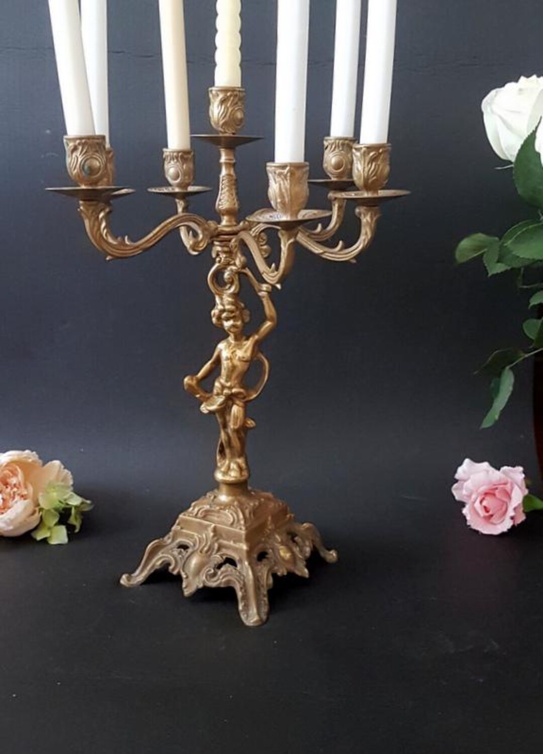 Antique Vintage 7 Arm Candelabra/ Candle Holder Gorgeous/ Brass Ornate ...