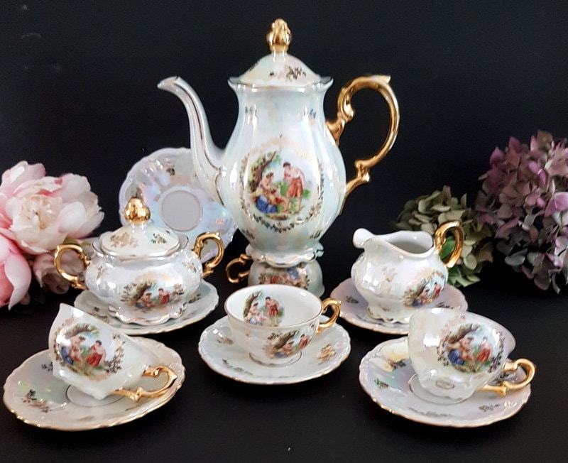 Gold Bavaria Tea Set, Decorated With Fragonard Decor, Teaset With 3 ...